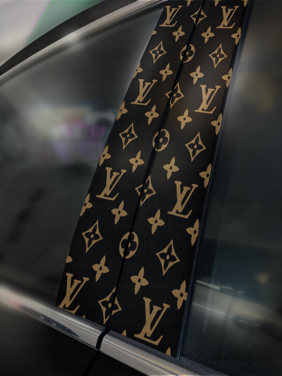 Custom Black Background with Gold LV Pattern Auto Pillar Trim Wrap 1pc ...